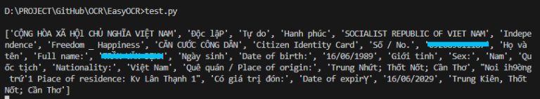 Dùng Easy OCR để đọc thông tin CCCD - THỊ GIÁC MÁY TÍNH